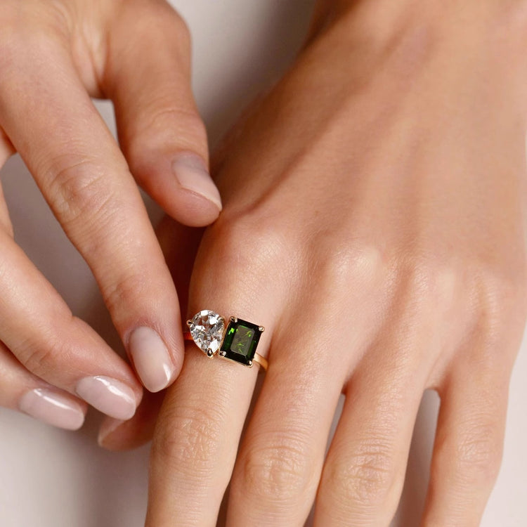 Personalized Two-Stone Birthstone Ring with Rose Gift Box, US Size 5-9 ...